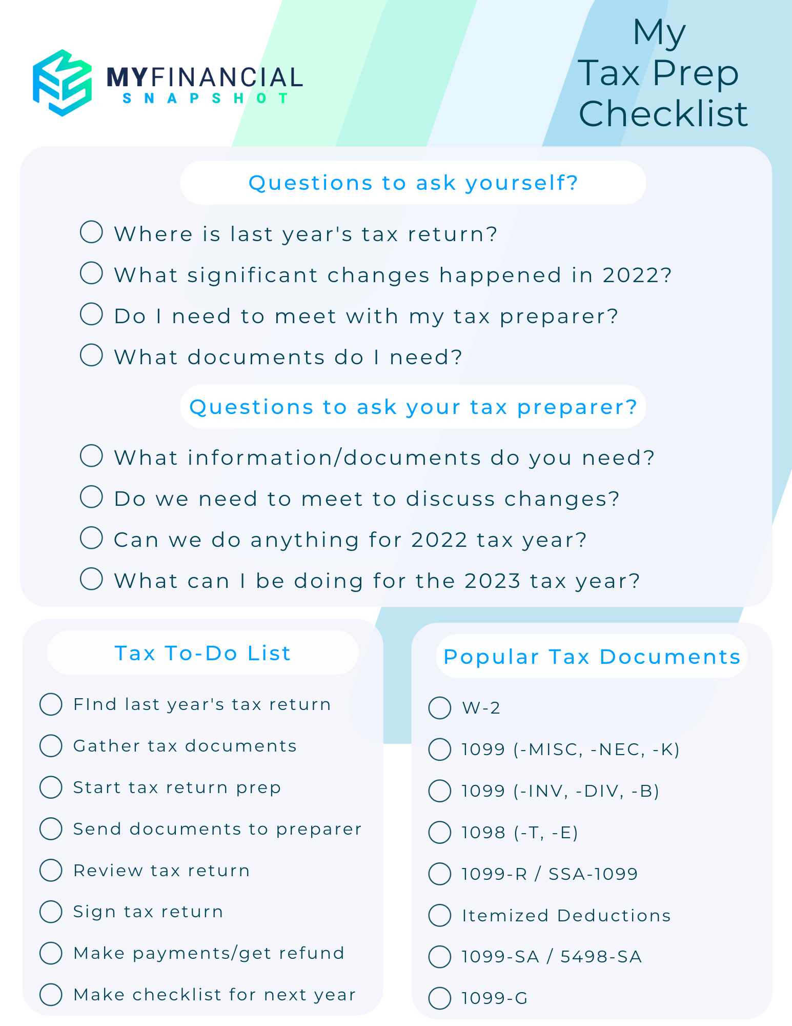 My Tax Prep Checklist – My Financial Snapshot